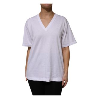Dolce & Gabbana Wei&szlig;es Baumwoll V-Ausschnitt T-Shirt - - Tops - Damen - Wei&szlig; - XL