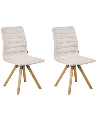 Beliani Esszimmerstuhl 2er Set Stoff Hellbeige mit Holzbeinen braun drehbar Rox