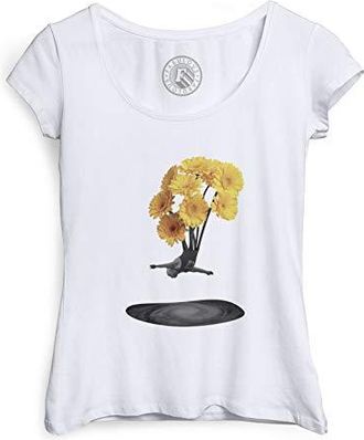 Fabulous T-Shirt Femme Col Echancr&eacute; Plongeur de Galaxie Collage Art Surr&eacute;alisme Fleurs