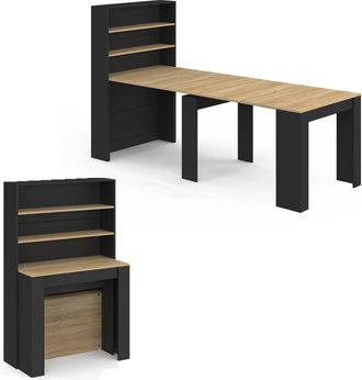 IDMarket Anrichtetisch, hoch, ausziehbar, Orlando, 8 Personen, Holz und Schwarz, 235 cm