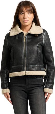 Yes-Zee YES Zee, Femme, Vestes, Noir, Taille: 42 FR Veste Noire Modèle Teddy avec Fausse Fourrure