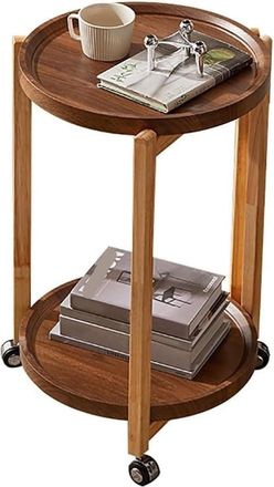 Generic Runder Beistelltisch Mit 2 Ebenen Und Rädern, Beistelltisch Aus Holz for Wohnzimmer Und Schlafzimmer, Abnehmbarer Aufbewahrungswagen, 43 X 43 X 65 cm