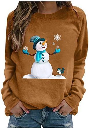 Generic 2026 Pull de No&euml;l d&eacute;contract&eacute; &agrave; manches longues pour femme, marron, XXL