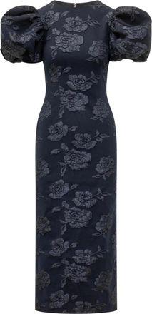 Rotate Rotate Birger Christensen, Femme, Robes, Bleu, Taille: 36 FR Jacquard Midi Puffy Dress