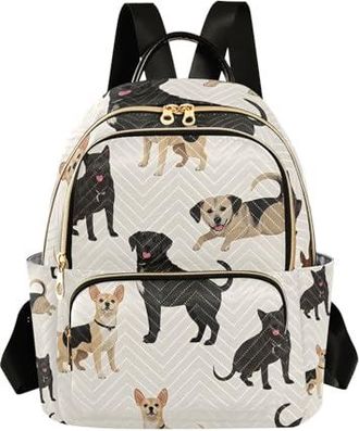 Mnsruu Mini sac à dos pour femmes, de nombreux chiens, beige, petit sac à dos tendance pour dames, sac à dos décontracté, Multi811, S