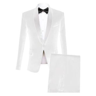 Generic Ensemble 2 pi&egrave;ces pour homme - Coupe ajust&eacute;e - Blazer &agrave; un bouton - Veste ch&acirc;le - Revers - Pantalon de smoking, Noir, XXL