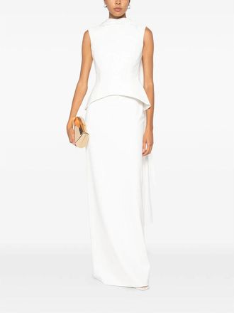 Solace London High-Neck Peplum Evening Dress - White
