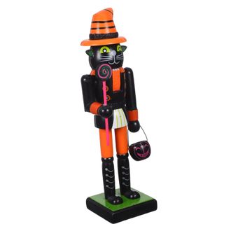 Valiclud Handbemalte Holz-nussknacker Figur Katze Halloween Robuste Holzpuppe f&uuml;r Festliche Dekoration Vielseitig als Tisch-Ornament und Party-deko Detailreich