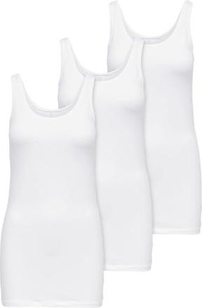 Only 15201465 Lot de 3 débardeurs basiques, pour femme, blanc, noir, gris, bleu, crème, haut dété, chemise longue, Blanc (blanc)., XL