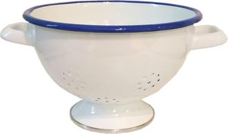 Linoows Münder Emaille - Sieb, Seiher, Durchschlag - mit Fuß - Emaille - Weiß - schön nostalgisch - Ø21 cm