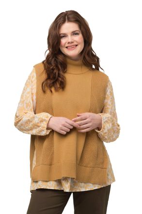 Ulla Popken Damen große Größen Übergrößen Plus Size Pullunder, Zopfmuster, Stehkragen, ärmellos, Biobaumwolle senf 54+ 812344305-54+