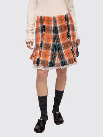 Ganni Mini-jupe trap&egrave;ze taille haute en m&eacute;lange de laine recycl&eacute;e &agrave; motif &agrave; carreaux