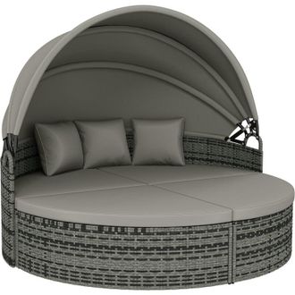 OUTSUNNY Bain de soleil - Outsunny - avec auvent r&eacute;tractable - coussins et oreillers - r&eacute;sine tress&eacute;e - 180 x 175 x 146 cm - gris clair