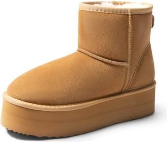 Dream Pairs Bottes Femme Hiver Neige en Daim V&eacute;ritable Confortables &agrave; Plateforme Antid&eacute;rapantes Bottines Chaudes Cheville avec Ruban DIY et Doublure en Fausse Fou