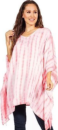 Sakkas K2022S - Wren légère Cercle Poncho Top Chemisier avec Broderie détaillée - TD-Fuchsia - OS,Taille unique