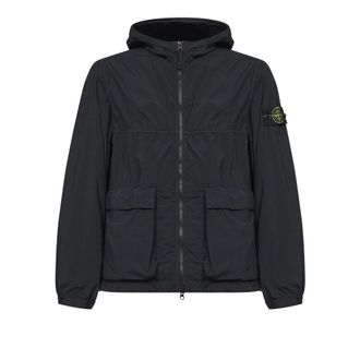 Stone Island Homme, Vestes, Noir, Taille: S Veste &agrave; Capuche avec &Eacute;cusson Logo