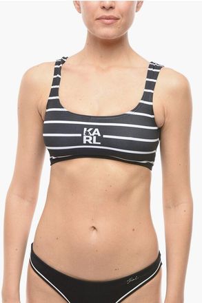 Karl Lagerfeld Awning Striped Two-Tone Plunge Bikini Top size Xs