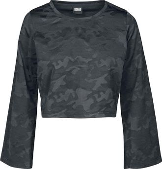 Urban Classics Damen Ladies Short Jacquard Camo L/S Langarmshirt, per Pack Schwarz (Black camo 00777), X-Large (Herstellergr&ouml;&szlig;e: XL)