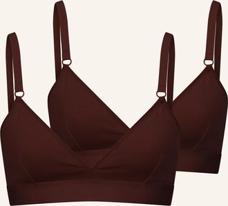 erlich textil Erlich Textil 2er Pack Casual Cotton Triangel Bralette B&uuml;gellos Aus Bio-Baumwolle - Verstellbare Tr&auml;ger braun
