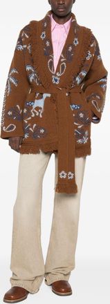 Alanui Intarsia Knit Fringe Cardigan - Brown