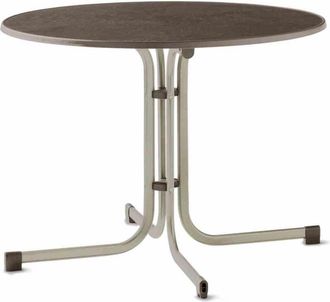 Sieger Boulevard-Klapptisch, &oslash; 100 cm, champagner Gestell aus Stahl in champagner, Tischplatte aus Mecalit-Pro in mocca