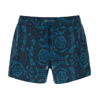 Versace Homme, Maillots de bain, Bleu, Taille: S Short de bain &agrave; cordon de serrage avec motif floral