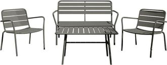 Vente-Unique Salon de jardin en m&eacute;tal : un banc, 2 fauteuils bas et une table basse - Gris anthracite - MIRMANDE de MYLIA