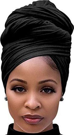 Dreshow Enveloppement de Cheveux pour Noir Femmes Écharpe Extensible Turban Élastique Écharpe Wrap de Cheveux Longs Turban Doux de Couleur