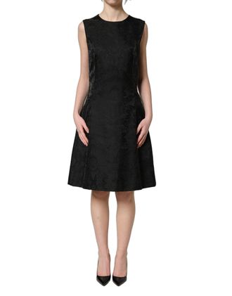 Dolce & Gabbana Womens Black Floral Jacquard Sleeveless A-Line Dress Nylon
