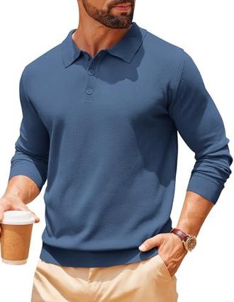 Coofandy Pull Homme Polo Manches Longues Golf col Slim fit tricot&eacute; Chaud Hiver Travail l&eacute;ger &eacute;l&eacute;gant Casual Bleu Marine XXXL