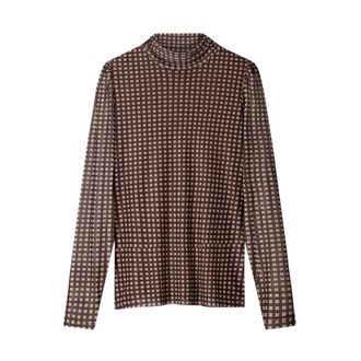 Pom Amsterdam Romi Mesh Check - - Tops - Damen - Braun - S
