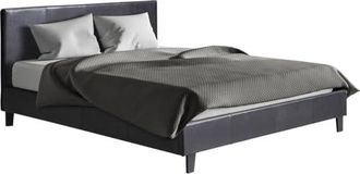 Habitat et Jardin Lit Double Lina en Simili Noir 160 x 200 cm | Cadre de Lit 2 Places | Sommier et Tête de Lit Inclus | Support à Lattes en Bois