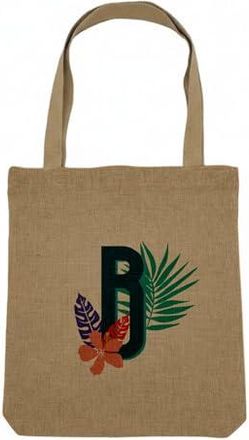 Fabulous Sac Shopping Tote Bag Aspect Lin - B Blanche Brigitte Lettre Pr&eacute;nom Fleurs Tropicale Exotique - Sac de Courses Toile Epaisse 360g Beige Naturel Cabas 