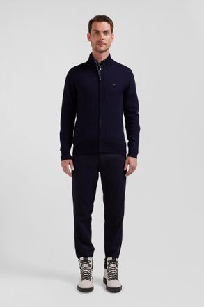 Eden Park Cardigan Zipp&eacute; En Laine Et Coton Uni Bleu Marine