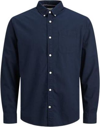 Jack & Jones Chemise décontractée à Manches Longues pour Homme - Coupe ajustée - 100% Coton - Bleu Marine - Taille M, Blazer Bleu Marine., L