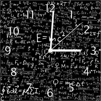 Wallario Design-Wanduhr Mathematische Formeln Relativitätstheorie aus Glas, Motiv-Uhr Größe 30 x 30 cm, weiße Zeiger