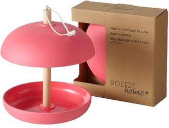 Boltze Vogelfutterstation Giardino (Farbe Dunkelrot/Natur, aus Bambus, LxBxH: 21 x 21 x 29 cm, Ø 21 cm, Füllmenge 200 ml, Rund, mit Hängevorrichtung, Futters