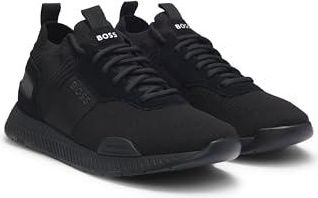 BOSS Hommes Titanium Runn Baskets avec Tige en Maille et Finitions en Cuir su&eacute;d&eacute;