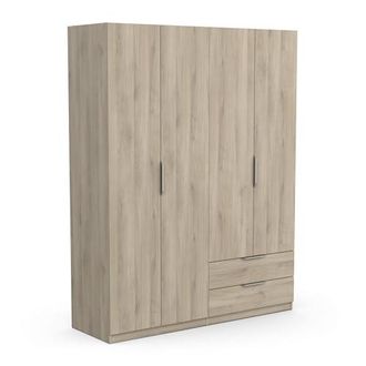 Demeyere Armoire Dressing avec Penderie Moderne 4 Portes 5 Etagères 2 Tiroirs - Coloris Chêne Kronberg - 157,3 x 51,1 x 203 cm
