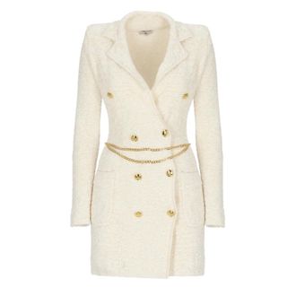 Elisabetta Franchi Femme, Robes, Beige, Taille: 36 FR Robe en chenille boucl&eacute; avec ceinture