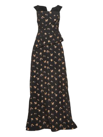 Roland Mouret Maxikleid mit Blumen-Print - Schwarz