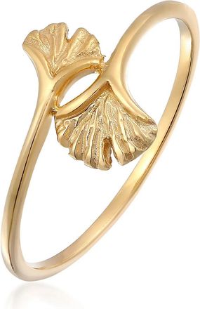 Elli Ringe - Ring Offen Verstellbar Ginkgo Blatt Natur 375 Gelb - Gr. 58 MM - in Gold - für Damen