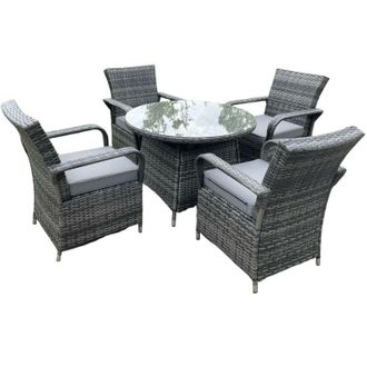 Fimous Ext&eacute;rieur rotin meubles de jardin table &agrave; manger et chaises Wicker patio 4 chaises plus table ronde en verre tremp&eacute; transparent - Fimous