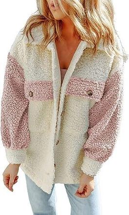 Generic Veste polaire pelucheuse à capuche pour femme Automne Hiver Casual Manches longues Double poche Couleur assortie Manteau ample Tenues pour extérieur H