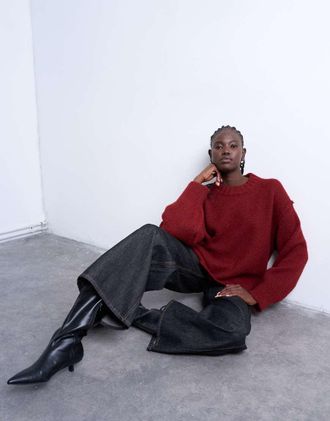 Topshop Flauschiger Strickpullover aus Wollmix in Rot mit sichtbaren Nähten