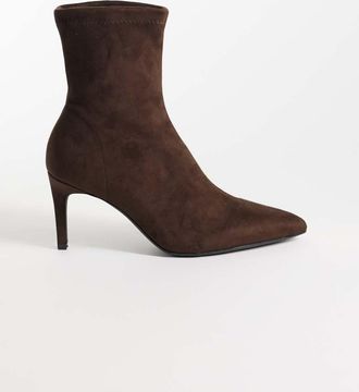 New Look bottines chaussette &agrave; bout pointu en daim synth&eacute;tique marron fonc&eacute;