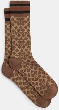 Coach Signature Kalbsleder-Socken in Beige, Gr&ouml;&szlig;e S/M | Baumwolle
