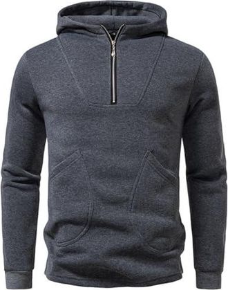 Generic Sweat à capuche zippé pour homme, coupe régulière avec poches inclinées, thermique, épais, chemise dhiver, gris foncé, XXL