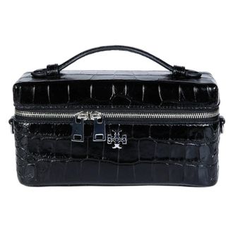 Tory Burch Charlie Embossed Croc East-West Vanity Case - - Bags - Damen - Schwarzk - ONE SIZE
