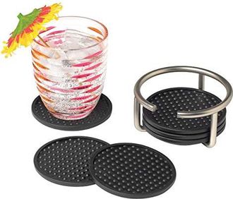 Spectrum Diversified Euro Set von 6 Wasserdichten, Flexible Halter, Untersetzer für heiße und kalte Getränke, Legierter Stahl, Satin/Nickelfarben, 4.75 inches